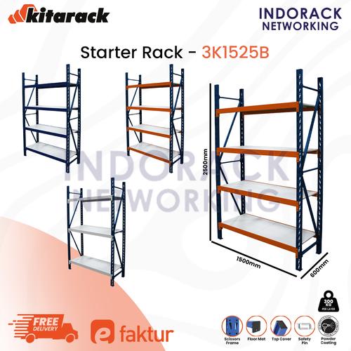 Jual Rak Gudang Besi 300kg / Layer Rack Gudang 2.5M 4 Susun P 1.5M Biru ...