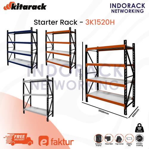 Jual Rak Gudang Besi 300kg / Layer Rack Gudang 2M 4 Susun P 1.5M Hitam ...