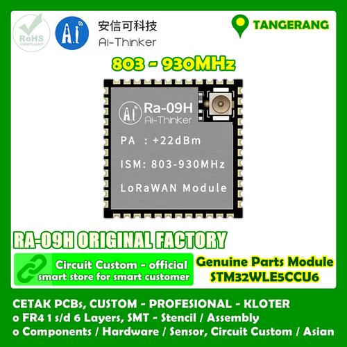 Jual Ai Thinker Modul LoRa RA09H / RA 09H / RA-09H LoRaWAN 803-930MHz STM32WLE5CCU6 Chip 256KB ...