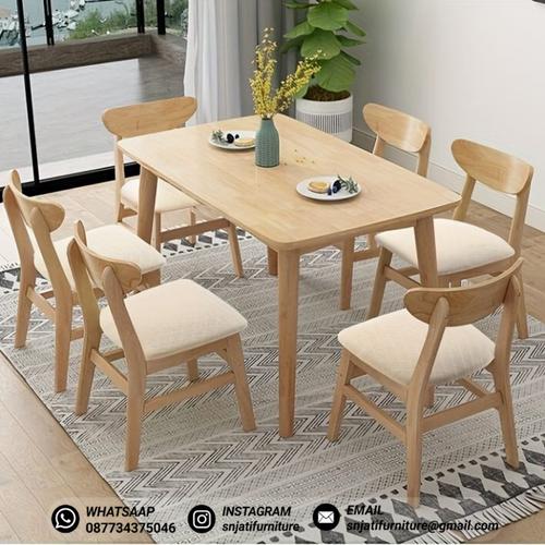 Jual Dining set meja makan kursi 6 minimalis retro modern - set meja makan kursi 6 ropan ...