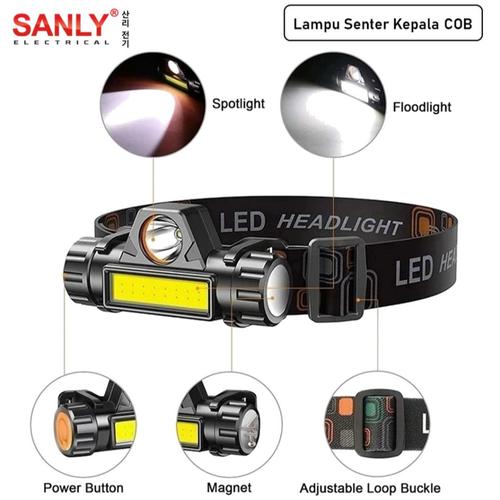 Promo Senter Kepala USB High Power LED Headlight Head Light Charger ...