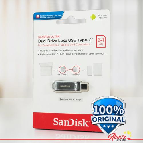 Jual SanDisk Ultra Dual Drive Luxe USB Type C 3.1/3.2 Gen 1 64GB - Kab ...