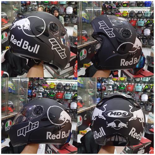 Jual HELM MDS PRO RIDER|MDS MODULAR SOLID BLACK DOFF RED BULL - BLACK ...