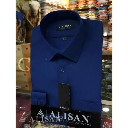 Promo Kemeja Alisan Biru Dongker Polos Lengan Panjang Pria Slimfit ...