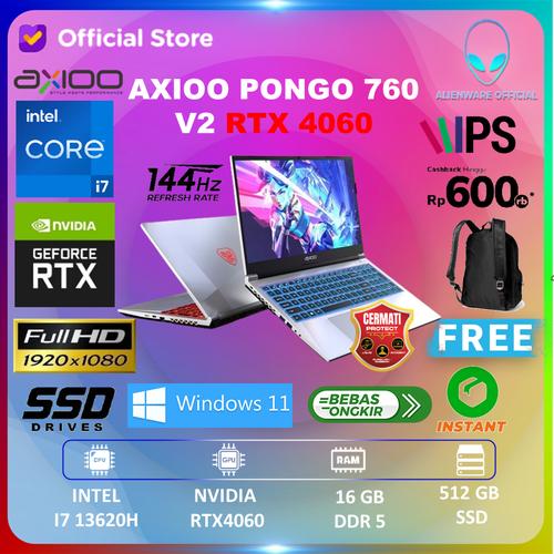 Promo AXIOO PONGO 760 V2 I7 13620H RTX4060 16GB 512GB W11 15.6FHD 144HZ ...