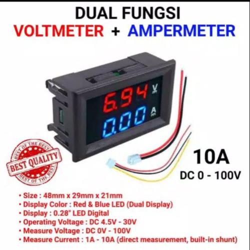 Jual VoltMeter Digital Mini DC 0-100V 10A Ampere Volt Meter Tampilan ...