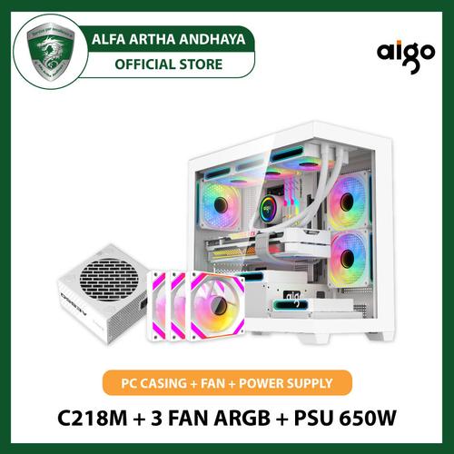 Promo AIGO C218M M-ATX PC Casing [WITH 3 ARGB FAN] - Hitam + PSU 650 ...