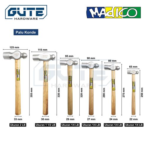 Jual GUTE MADICO Palu Konde / Ballpein Hammer Gagang Kayu 2 LB - Ukuran ...