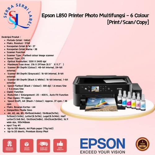 Jual Printer Epson L850 print, scan, copy / ink Tank Epson L 850 ...