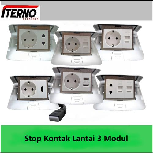 Jual Stop Kontak Lantai 3 Modul Arde EU Floor Socket Stop Kontak Tanam ...