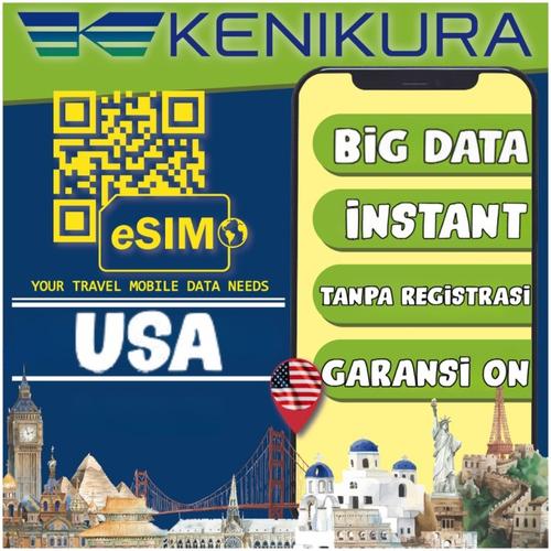 Jual ESIM America paket data internet e-sim USA esim Amerika Kenikura ...