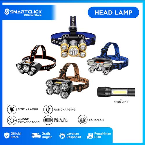 Promo Senter Kepala Super Terang Headlamp 5 LED Rechargeable Free ...