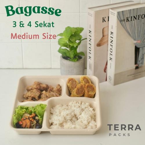 Jual Bagasse 1100 ML Kotak Catering Sekat 3 4 Bento Food Lunch Box Kekinian - 3 Skt Med Clear ...