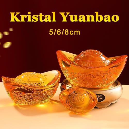 Jual Yen Pao Kristal Yellow Crystal Yuan Bao Dragon Pattern Ornamen ...