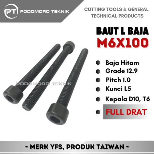 Jual Baut L Baja 12.9 M6 x 100 mm Baut L Hitam M6X100 Full Drat - Kab ...