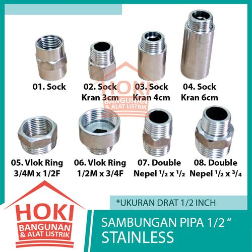 Jual SAMBUNGAN PIPA STAINLESS 1/2" Fitting Sok Sock Drat Luar Dalam Verloop - Kota Denpasar ...