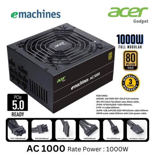 Promo Power Supply PSU Gaming 1000W 80+ Gold eMachineAcer Full Modular ...