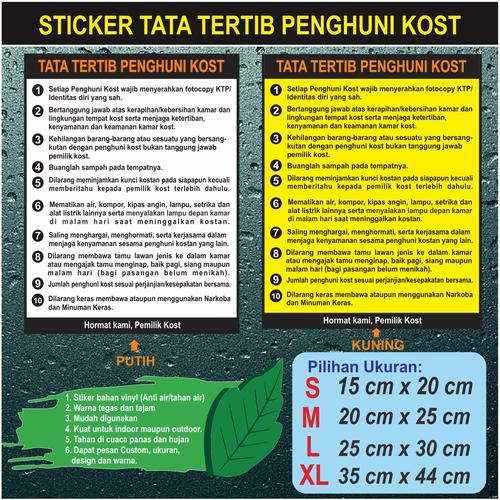 Jual Stiker Vinyl Tata Tertib Penghuni Kost / Tatib Kost / Aturan Kost ...