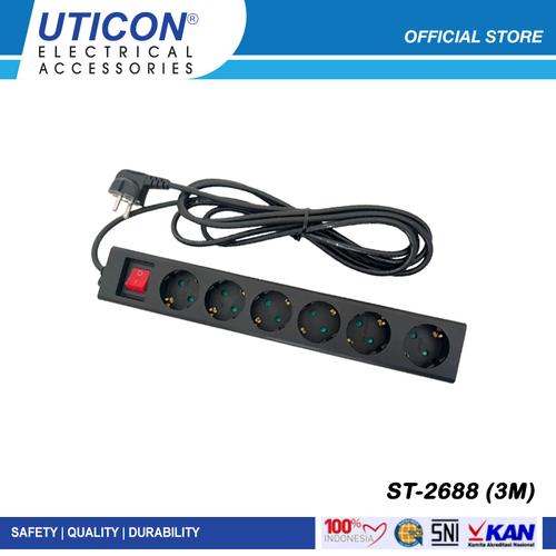 Promo UTICON Stop Kontak 6 Lubang + Saklar + Kabel 3 Meter + Pengaman ...