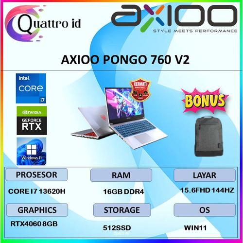 Promo Axioo Pongo 760 V2 I7 13620H Rtx4060 Ram 16gb 512gb Win11 15.6Fhd ...