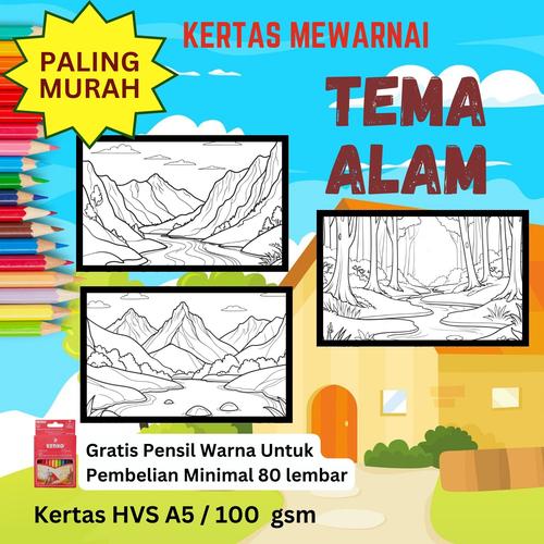 Jual Kertas Mewarnai A5 / Pemandangan Alam / Buku Gambar Mewarnai ...