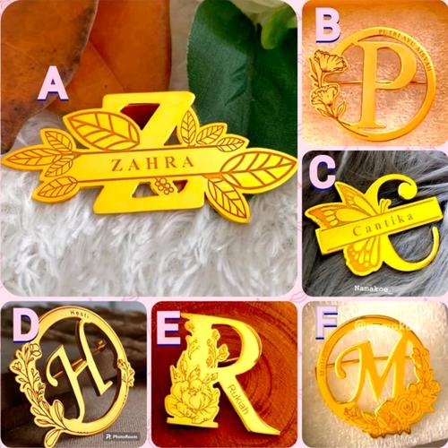 Promo Bros Huruf dan nama pin nama custom lapis emas signature - gold ...