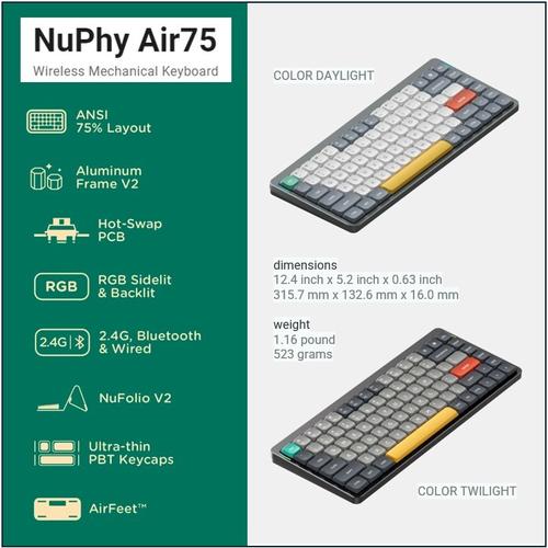 Promo Nuphy Air75 Twilight Ultra Slim Wireless Mechanical + Carrying ...