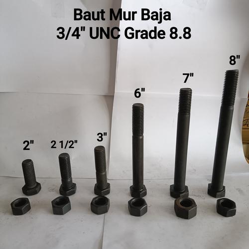 Jual Baut Mur Baja 3/4" UNC Grade 8.8 Kunci 30 Drat Kasar Baut Mur Baja 3/4 Inch - 3" - Kota ...