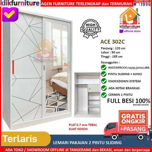 Promo Lemari Pakaian Besi Pintu Kaca Sliding XL VECTOR 120 Cicil 0% 3x ...