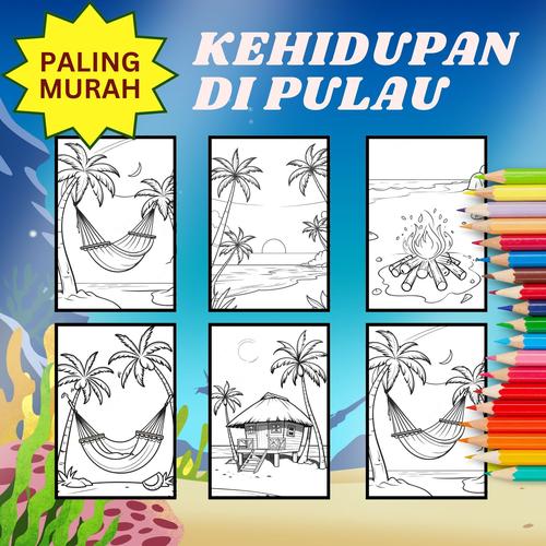 Jual Kertas Mewarnai A5 / Kehidupan di Pulau / BUKU GAMBAR MEWARNAI ...