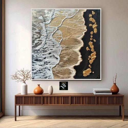 Jual lukisan abstrak pantai texture aksen emas tebal modern mewah ...