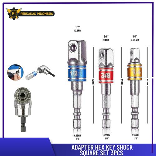 Jual Adapter Hex Key Shock Square SET 3pcs PREMIUM Konektor Bor Impact ...