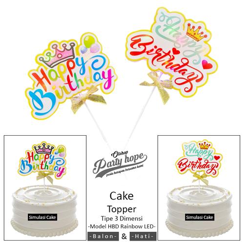 Jual Topper Cake HBD LED Rainbow / Hiasan Kue Topper HBD Lampu / Toper ...