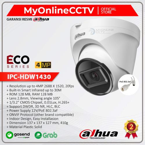 Promo Dahua ECO Series HDW1430 4MP Lite IP Camera CCTV IR Fixed Indoor ...