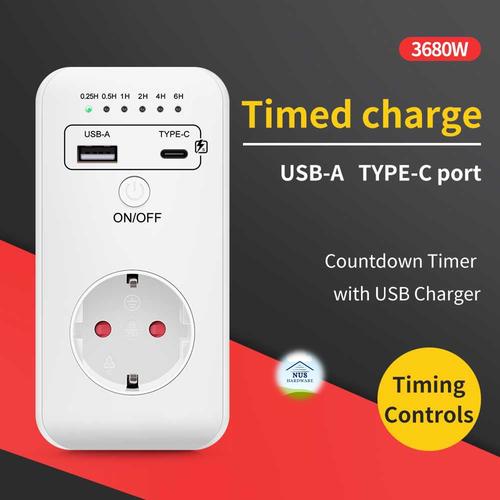 Jual Stop Kontak Timer Programmable USB Type C Plug EU Socket 16A 230V ...