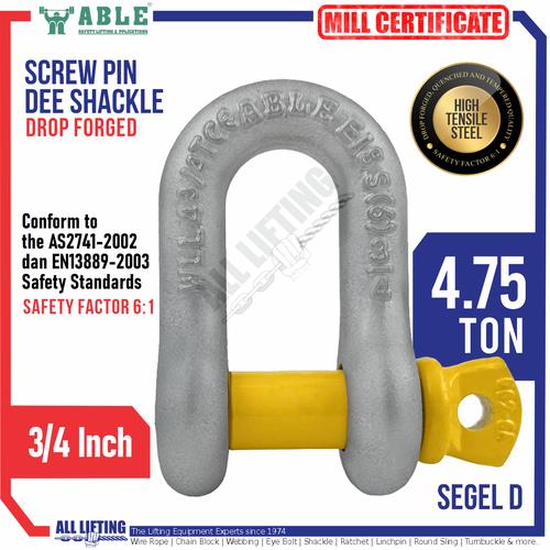 Jual Shackle D 4.75Ton 3/4" Grade S/6 ABLE Forged Segel Dee Screw Pin ...
