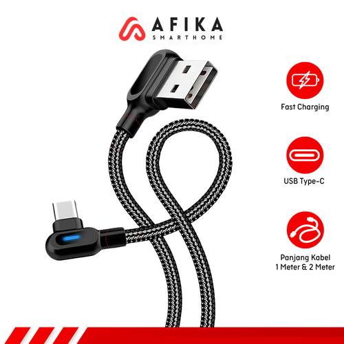 Promo Kabel Charger USB Type C L Shape 2.4A Panjang Kabel 2 Meter & 1 ...