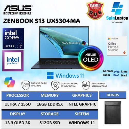 Jual LAPTOP ASUS ZENBOOK S13 OLED UX5304MA ULTRA 7 155U 32GB 1TB SSD ...