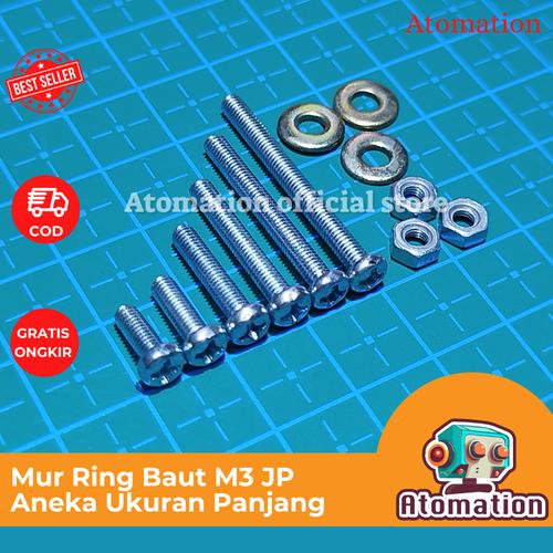 Jual Baut Mur dan Ring M3 3mm JP Kepala Bulat Obeng Plus Aneka Panjang 8 10 15 20 25 mm Galvanis ...