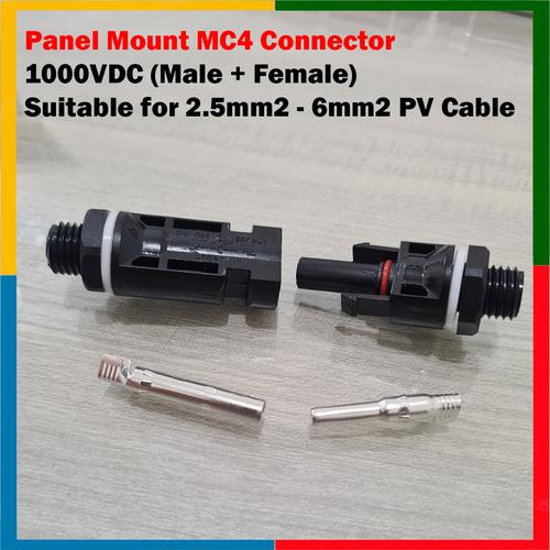 Jual Panel Mount MC4 Connector 1000VDC (Male + Female) Suitable for 2 ...