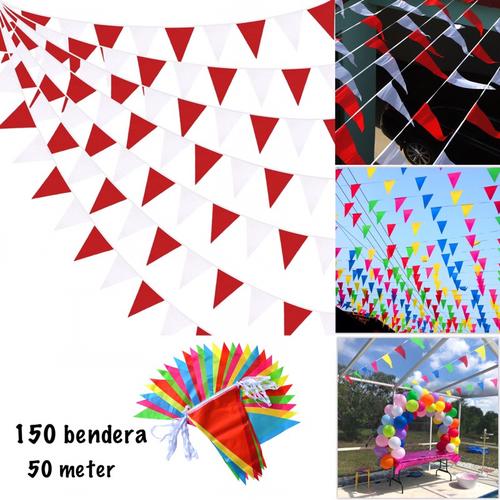 Jual Terlaris! 150 pcs bendera kain segitiga / 50 meter bendera renceng / bendera dirgahayu HUT ...