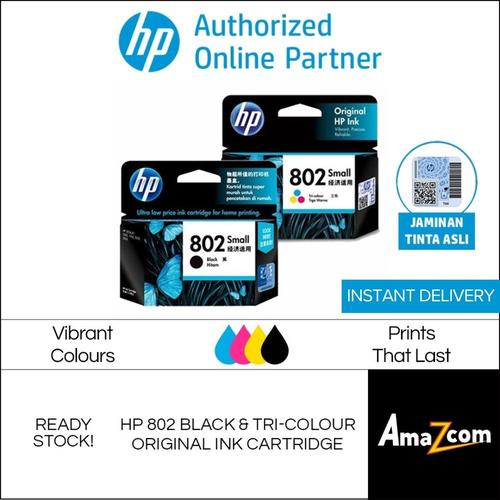 Jual Tinta HP 802 Small Black + Tri-Colour (1 Set) Cartridge Printer ...