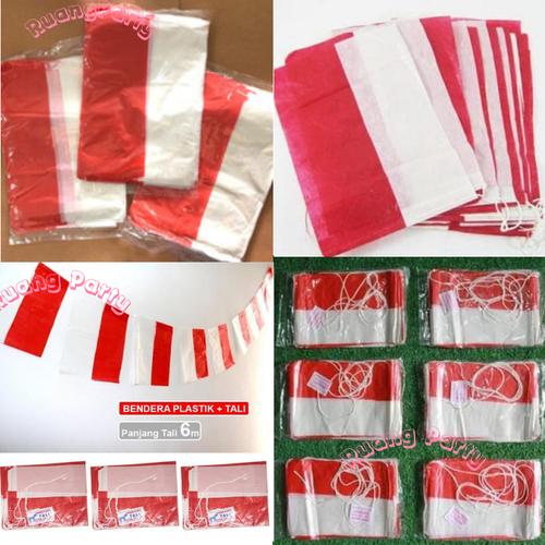 Jual Murah 1Pak Bendera merah putih plastik dengan Tali 6meter ...