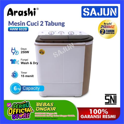 Promo Arashi Mesin Cuci Mini 2 Tabung 6 Kg AWM-602B Laundry AWM602B - 2 ...