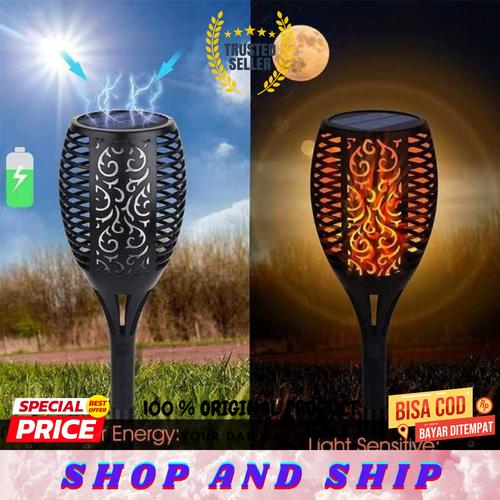 Jual lampu api obor led flame fire torch dekorasi taman solar panel ...