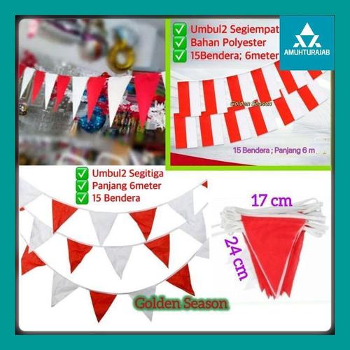 Jual Amuh" Umbul-Umbul Bendera Segitiga & Segiempat Merah Putih Renteng Bertali Agustusan Hut Ri ...