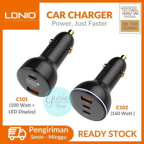 Promo LDNIO Car Charger C101 C102 Adaptor Mobil USB C PD QC Port Super Fast Charging 100W 160W ...