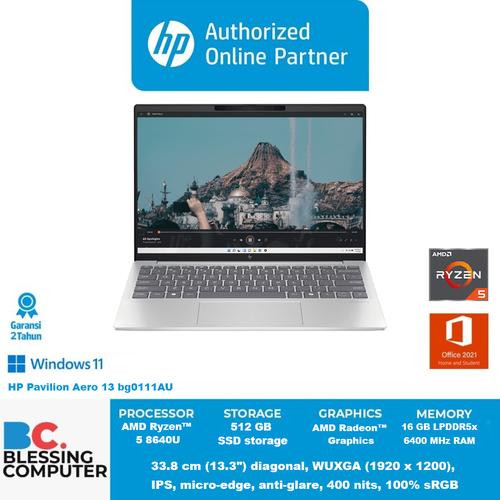 Promo HP Pavilion Aero 13 bg0111AU Ryzen 5 8640U 16GB 512GB W11 OHS Natural Silver Cicil 0% 3x ...