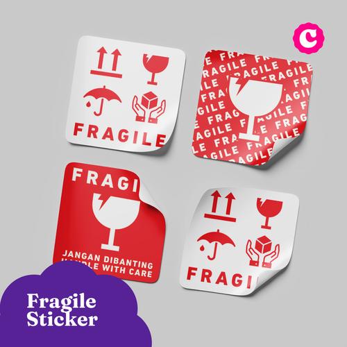 Jual Cetak / Print Fragile Sticker | 5 x 5 cm - Fragile Merah A, Chromo ...