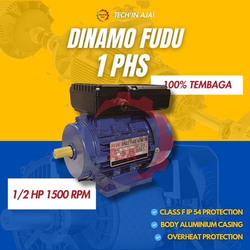 Jual Motor Elektromotor Dinamo Fudu 1/2 HP 1500 RPM 1 Phase 220V 100% ...